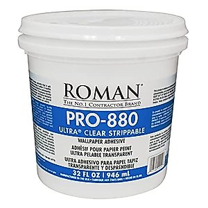 ROMAN Ultra Clear Strippable Wallpaper Adhesive, Clear Glue, PRO-880 (32 Ounce - 80 sq. ft.)