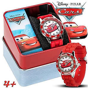 Disney Pixar Cars Kids' Time-Teaching Watch – Lightning McQueen Design with Red Silicone Strap, Easy-to-Read Dial, and Adjustable Fit for Wrists 5.5" to 8"