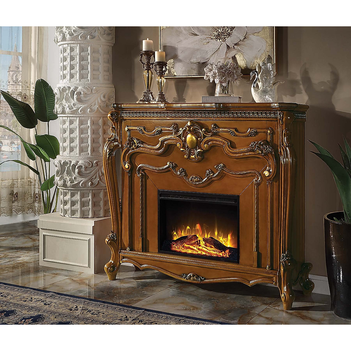 Electric Fireplace Infrared Heater in Honey Finish