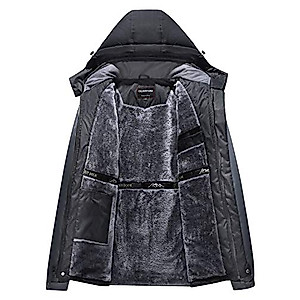 HOW'ON Men's Snow Jacket Windproof Waterproof Ski Jackets Winter Hooded Mountain Fleece Outwear Parka Black L