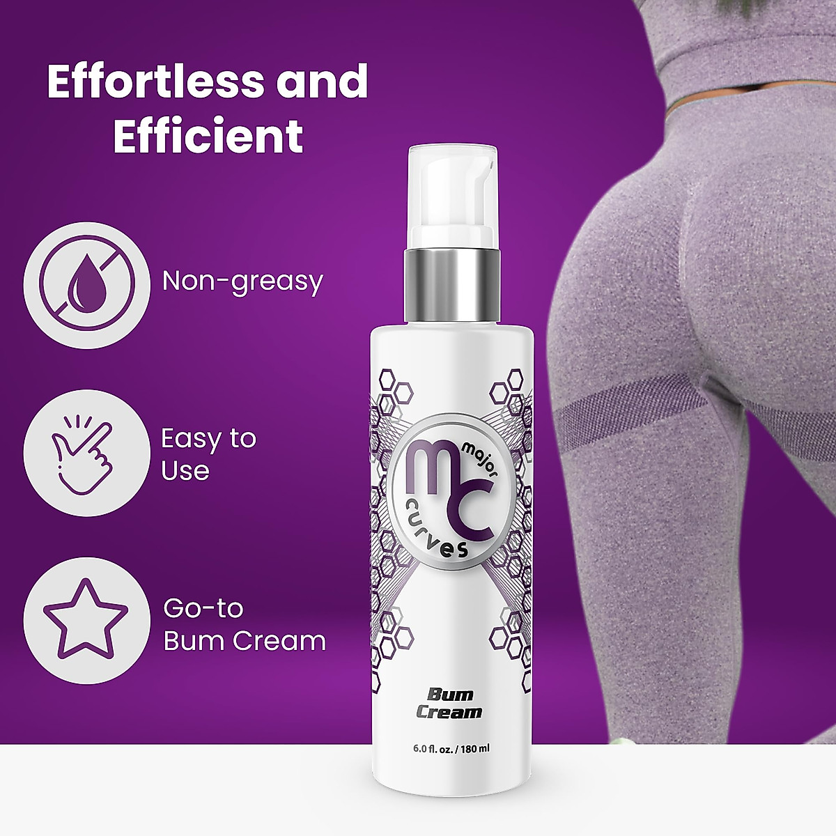 Major Curves Bum Cream - Get that Brazilian BumBum Booty Fast, Helps Lift, Tone, Tighten and Reduce Appearance of Cellulite - 2 Month Supply, Huge 6oz Bottle
