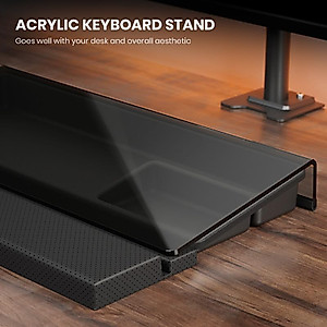 3 in 1 Keyboard Stand w/Wrist Rest and Storage Tray - Klearlook [Ultra Comfortable] PU Leather Wrist Pad & Acrylic Keyboard Riser, 16.9x7.3 inch Tilt Adjustable Computer Keyboard Stand Holder-Black