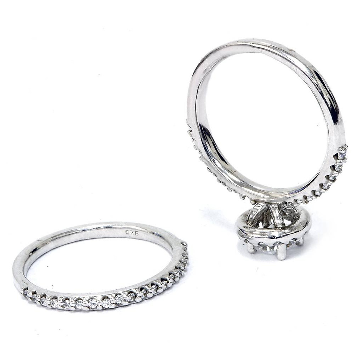 1 1/10ct Diamond Pave Halo Engagement Wedding Ring Set 14K White Gold - Size 11