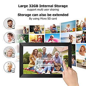 32GB 10.1 inch WiFi Digital Photo Frame 1280 * 800 IPS Touch Screen Share Moments via App from Anywhere, Support Mirco SD Card Extend Storage, Auto-Rotate