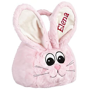 Let's Make Memories Personalized Easter Basket - Fuzzy Bunny Plush - Easter Basket for Kids - Pink