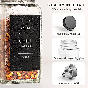 EDELHAUS Glass Spice Jars with Label and Black Lids (24 x 4oz) Spice Containers with 240 Labels, Shaker Inserts, Steel Funnel, Empty Square Empty Square Seasoning Organizer