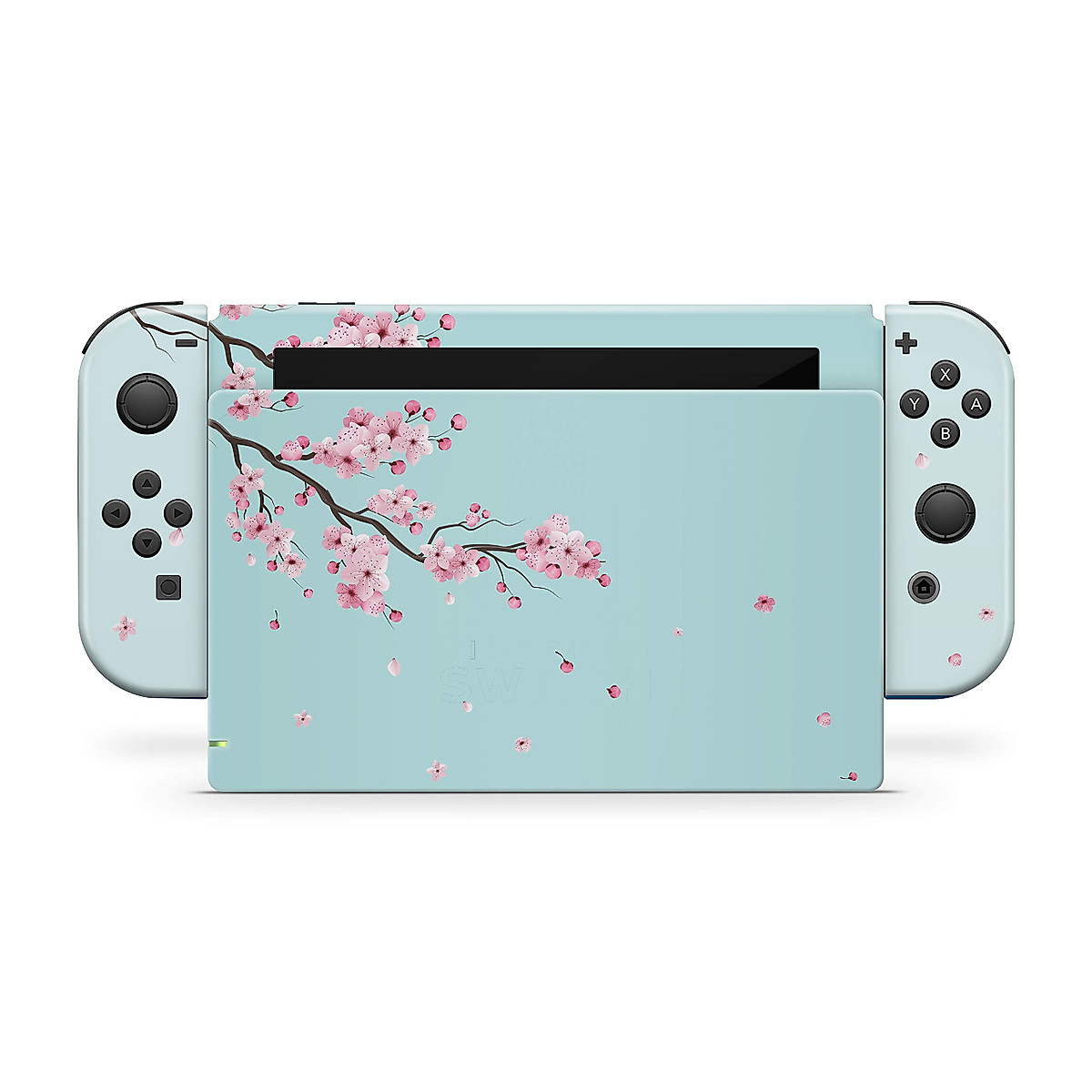 Tacky Design Sakura Blue Skin Compatible with Nintendo Switch Skin Wrap Cover, Blossom Flowers Skin for Nintendo Switch Stickers, Premium Vinyl 3M Full Wrap Decal.