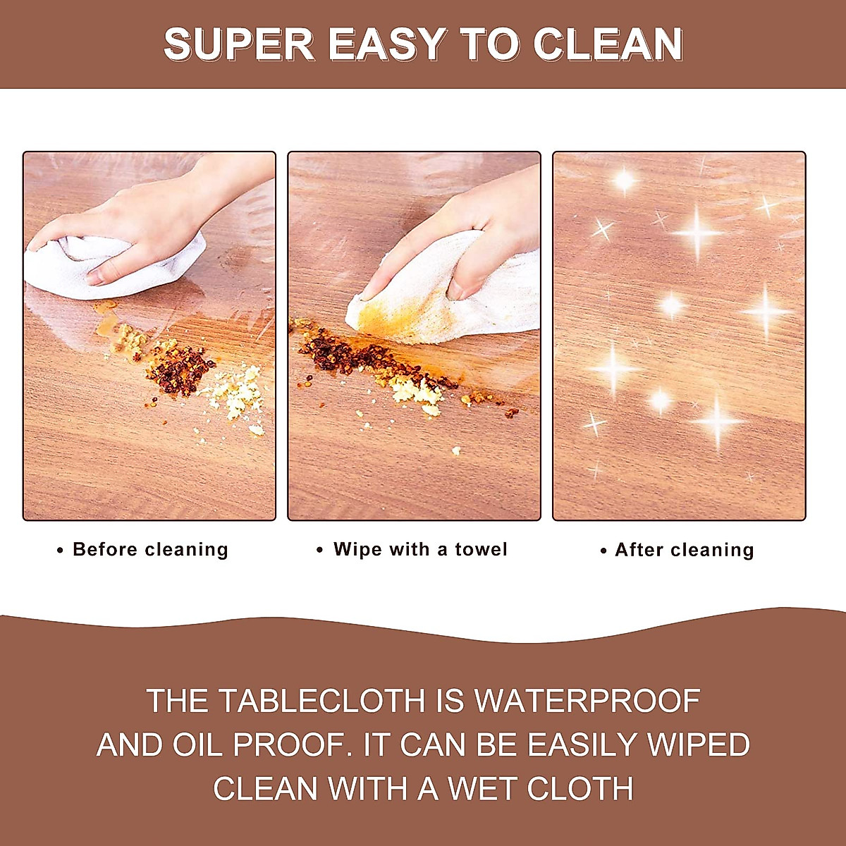 FGSAEOR Round Tablecloth, Vinyl Fitted Table Cover with Flannel Backing Elastic Edge, Waterproof Wipeable Patio Table Cloths for Round Table (56 Inch Round Tight Fit, Clear)