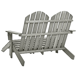 Tidyard 2-Seater Patio Adirondack Chair&Ottoman Fir Wood Gray Outdoor Fire Pit Chair Wooden Garden Armchair for Porch Pool Lawn Deck Backyard Balcony Outdoor