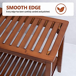 Forevich Bamboo Shower Bench Stool Bathroom Shower Chair Seat with Storage Shelf Spa Bath Foot Rest for Insider Shower Bathtub Elderly and Disabled Brown