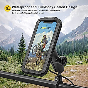 iMESTOU Waterproof Motorcycle Wireless Mount with USB-C Fast Charger, Anti-Theft 1" Ball Phone Holder with Aluminum Handlebar Mounting Base Fits for 5.5"-6.8" Cellphones (L)