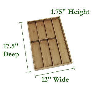 Lipper International 8877 Bamboo Wood Flatware Organizer with 7 Compartments, 12" x 17-1/2" x 1-3/4"