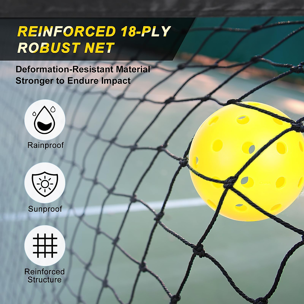 TYRSEN Pickleball Set with Net, 22FT USAPA Regular Size Portable Pickleball Net System for Driveway Backyard, 4 Paddles & 6 Balls, Strong PE Net and Steady Steel Frames for Indoor Outdoor