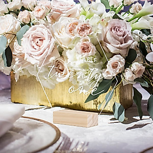 Clear Hexagon Acrylic Table Sign with Wood Stand-10 Pack 5.5 Inch Blank Hexagon Table Numbers with Wood Base, DIY Hexagon Acrylic Sign Blank for Acrylic Wedding Sign Table Numbers Wedding Table Decor