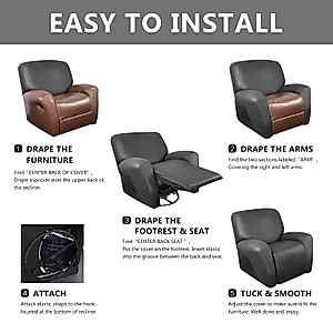 molasofa Recliner Chair Covers - 4 Pieces Leather Like Large Recliner Covers with Pocket Soft Stretch Recliner Slipcover for Lazy Boy Recliner Chair Washable Furniture Protector (Dark Grey)