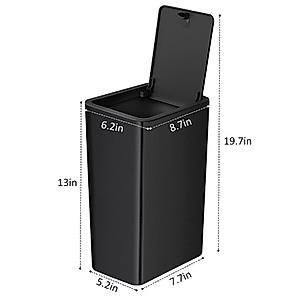 TIPGO Bathroom Trash Can with Lid, 10 Liter/ 2.6 Gallon Slim Garbage Can, Small Trash Bin Waste Basket with Pop-Up Lid for Kitchen, Bedroom, Living Room, Office (Black)