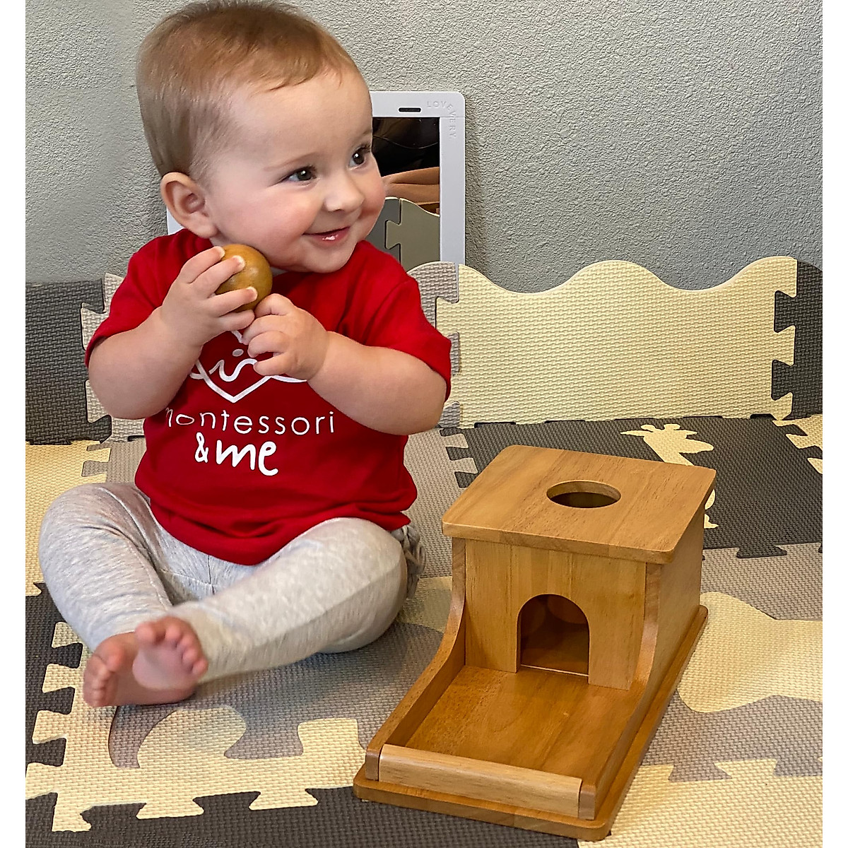 Montessori Object Permanence Box - Wooden Ball Drop Toy for Babies - Develops Spatial Awareness & Cognitive Skills - Engaging and Educational Roll and Play Toy up to 1 Year Old Infant