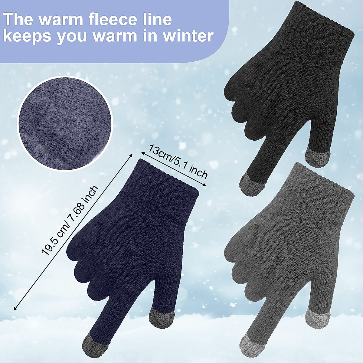 JaGely 9 Pcs Kids Knit Winter Hat Glove Scarf Set Toddler Beanie Cap Warm Neck Warmer Scarf Touchscreen Glove for 5-14 Years(Black, Navy, Gray)