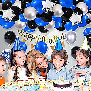 Royal Blue , Metallic Silver, Black Balloons 12" 10" - 118PCS Blue and Black Metallic Silver Balloon Arch Garland Video Gaming Party for Graduation Retirement New Year 30th 40th 50th Birthday Party Decorations for Boy Men