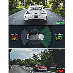 Milerong Dash Cam Front and Rear, FHD 1080P WiFi Dash Cam Pro, Dash Camera with SD Card, 3.16" Screen Car Dashcam with Enhanced Night Vision,Adjustable Camera, 24Hrs Parking Mode, Motion Detection,WDR