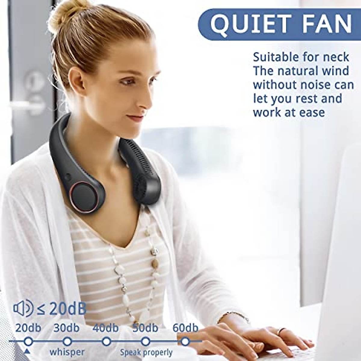 Hssio Neck Fan, Neck Fans for Men 4000mAh Personal Bladeless Fan Portable Rechargeable, 3 Speeds, 360° Surrounding Airflow, Faster Cooling, USB Battery Operated Neck Cooler for Travel Outdoor Indoor