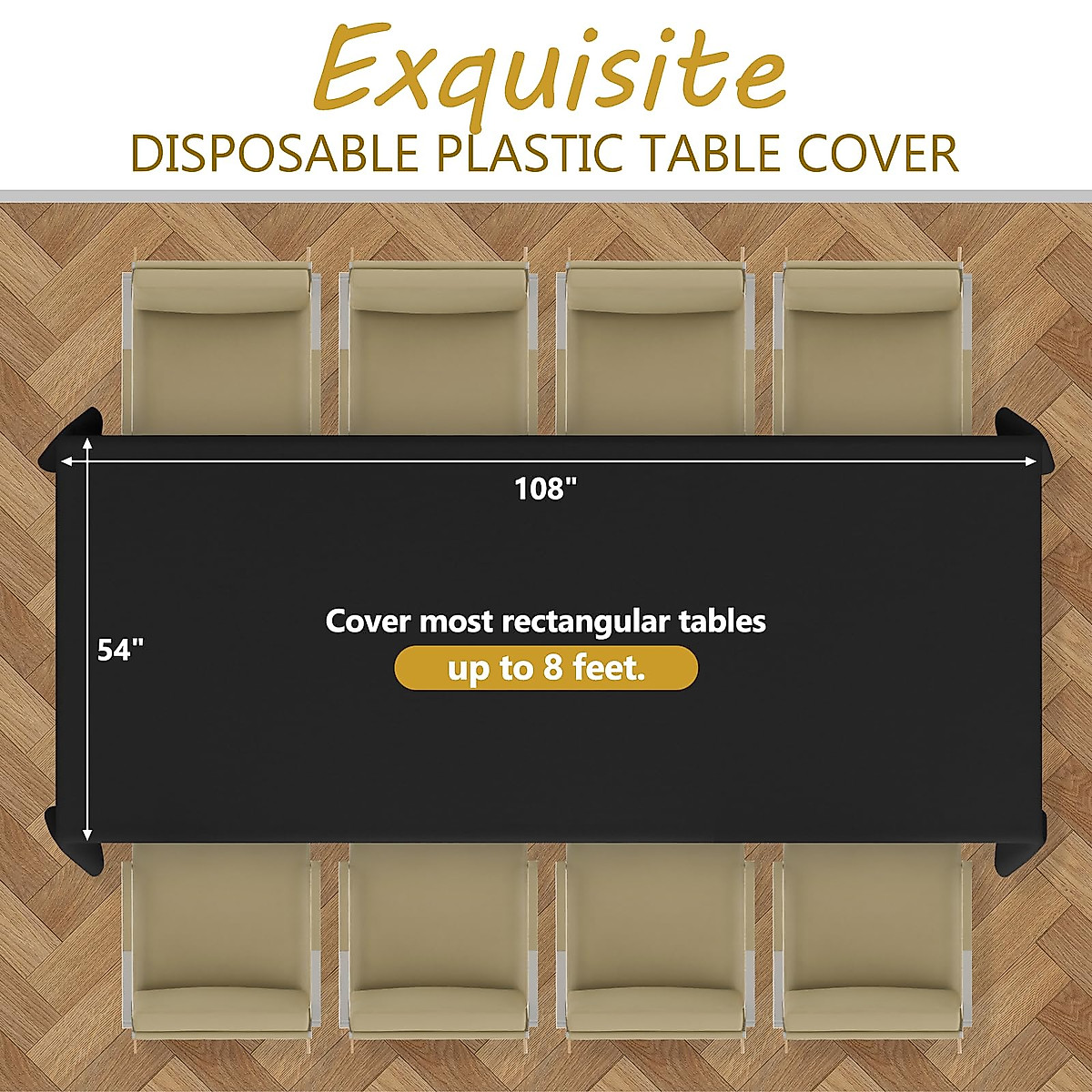 XSEINO 8 Pack 54" x 108" Premium Black Plastic Table Cloth,Disposable Rectangle Tablecloths Waterproof Table Cover for Birthday Wedding Anniversary Graduation Party Decorations Supplies