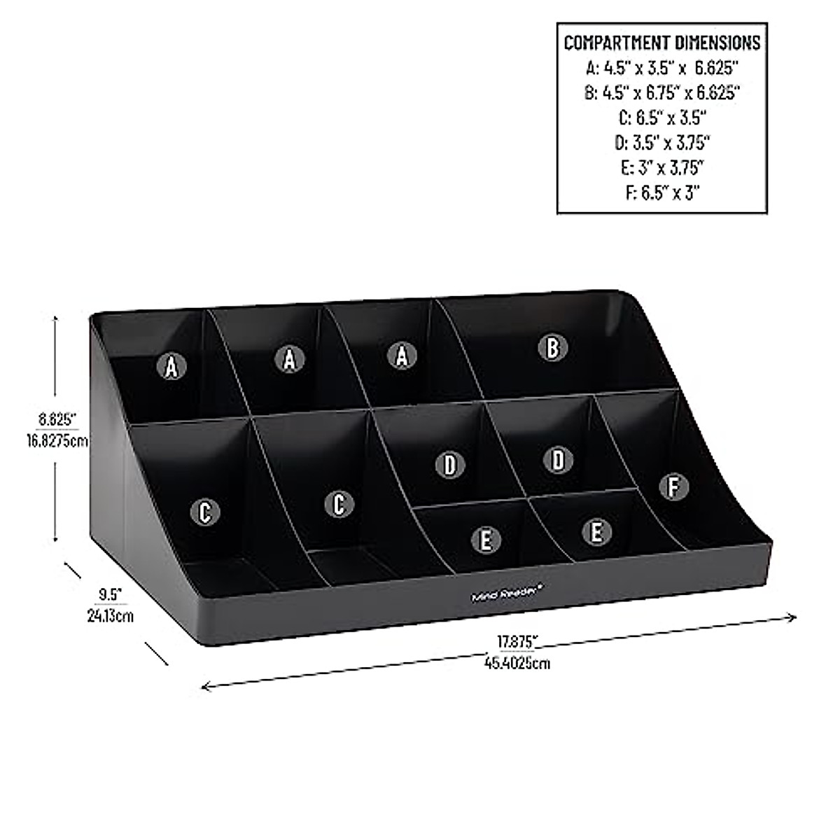 Mind Reader 11 Compartment Breakroom Coffee Condiment Organizer, Black