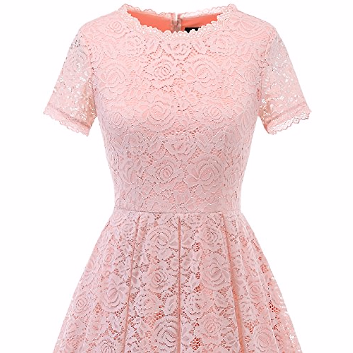 DRESSTELLS Elegant Wedding Guest Dress, Tea Length Mother of The Bride Dresses, Lace Bridesmaid Dress, Semi Formal Cocktail Dresses, Vintage Evening Party Formal Dress with Sleeves Blush XL