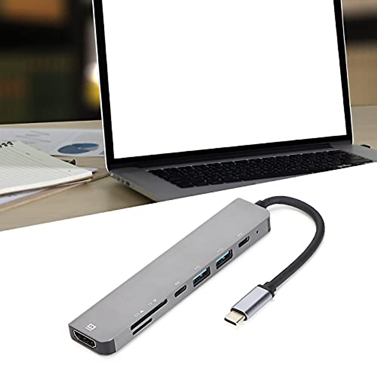 7in1 Type C Hub, Dual Display Mode 7 in 1 Type C Adapter for MacBooks for Laptops