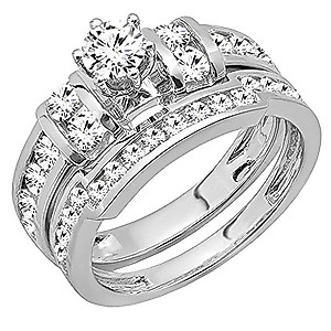 Dazzlingrock Collection 1.80 Carat (ctw) 14K White Gold Round Diamond Bridal Engagement Ring Wedding Band Set (Size 10.25)