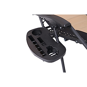 BTEXPERT Oversized Padded Zero Gravity Chair Folding Recliner Chaise Lounge Outdoor Garden Utility XL Anti-Gravity Lounger, Side Tray Cup Holder, Headrest Pillow (Set of 2 Tan Black) (5196-2)