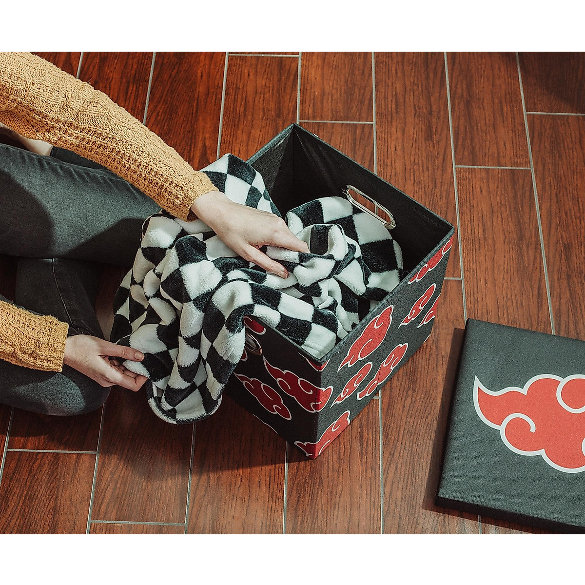 Naruto Shippuden Akatsuki 13-Inch Fabric Storage Bin With Handles and Lid | Cube Organizer For Cabinet, Closet
