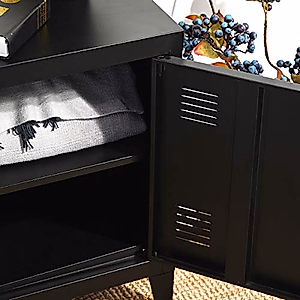 Homy Casa Inc Graves Solo Storage Lockers, Metal Black Nightstand, Metal Cabinet-Black