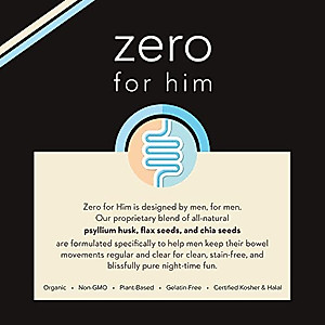 Zero for Him Dietary Fiber Supplement for Men (150caps) Strong Vegan Fiber Pills, Psyllium Husk, Flax Seeds and Chia Seeds Pure Supplement for Digestive Health, Men Seeking Clean and Fun Night