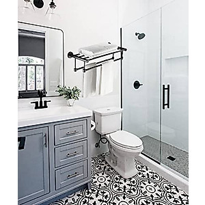 TocTen Bathroom Towel Rack, Towel Shelf for Bathroom with Double Towel Bar Wall Mounted, Premium SUS 304 Stainless Steel Hotel Bath Towel Holder, Anti-Rust Towel Rod with Shelf (24 in, Matte Black)