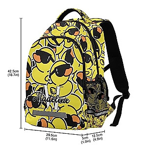 MCHIVER Rubber Duck Sunglasses Personalized Kids Backpack Custom for Boys & Girls 16.7 Inch School Backpack for Teen with Adjustable Buckle Backpacks for School & Picnic