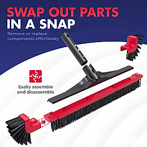 Pool Net with Brush Bundle - ProTuff 10X No Cost, No Hassle Replacements - 19.5" Deep Bag Fine Mesh Pool Net and Modular 22" Corner Cleaning Brush