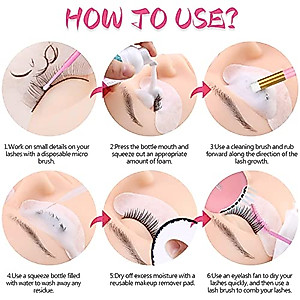 Qiveaory 150ml/5.07fl.oz Eyelash Extension Cleanser Extension Lash Shampoo Brush Mini USB Portable Lash Fan Mascara Brush Disposable Microbrush Wash Bottle Reusable Makeup Remover Pad Gentle Cleaning