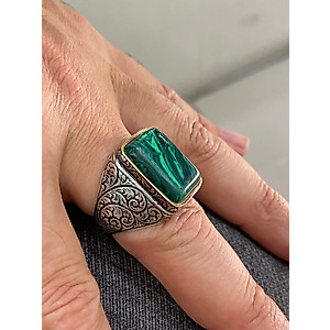 Malachite Gemstone Ring, Men Handmade Ring, Turkısh Handmade Ring, Embroidered Ring, Ottoman Jewelry