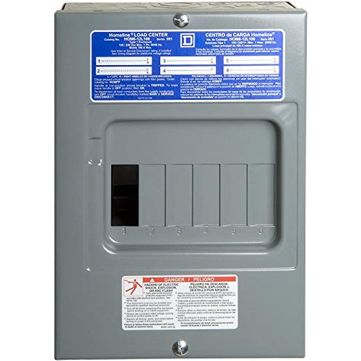 Square D by Schneider Electric HOM612L100SCP Homeline 100 Amp 6-Space 12-Circuit Indoor Surface Mount Main Lugs Load Center with Cover-Twо раck