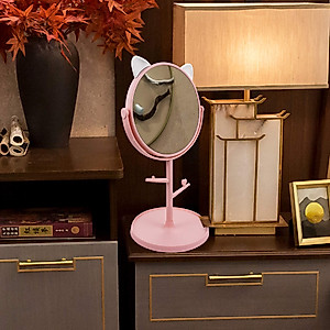 Nonebranded Desk Mirror for Makeup&Freestanding Pink Mirror, Folding Design for Tabletop