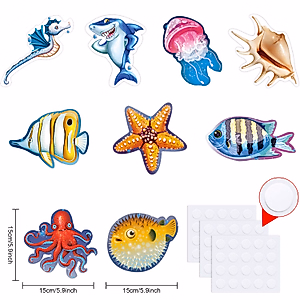 45 Pieces Ocean Cutouts Fish Cutouts Sea Cutouts Ocean Bulletin Board Ocean Classroom Decorations with Glue Point Dots for School Luau or Under The Sea Fishing Birthday Themed Party, 5.9 x 5.9 Inch