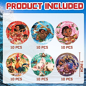 ANYMONYPF 60 Pcs Moana Party Supplies 6 styles Princess Plates Moana Disposable Plates Moana Party Decorations for Moana Party Favors