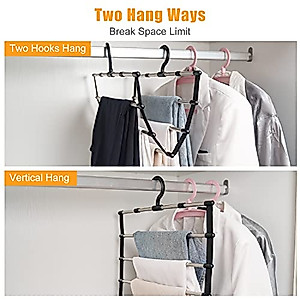 Frqianly Pants Hangers Space Saving, 2 Pack Multiple Pants Hangers for Closet, Jean Hangers Scarf Holder Closet Space Saving Hangers, Pants Rack Leggings Hanger Space Saver Closet Organization（Black）