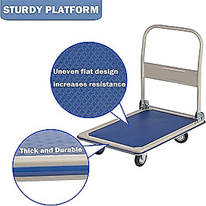 Generic Platform Hand Truck Folding Platform Cart Heavy Duty Hand Truck Moving Push Flatbed Trolley for Warehouse Home Office Factory 660 lbs Weight Capacity Push Dolly for Loading