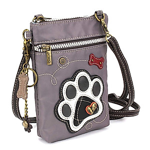 Chala Group Chala Handbags Paw Print Venture Cellphone Crossbody Handbag RFID Protected Dog Mom, Gray