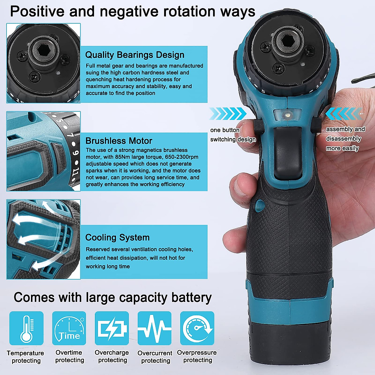 Cordless Screwdriver, Weytoll 18V Electric Screwdriver, Brushless Lithium Screwdriver tool kit, Electric Screw Driver with Torque Adjustable, 2 Speed Control for Mobilephones Computers Home Appliances