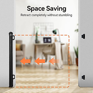 COMOMY Retractable Baby Gate for Stairs, 0-71" Mesh Dog Gate for House Doorways Hallways, 33" Tall Extra Wide Child Safety Gate for Kids Pets, Indoor and Outdoor (Black)