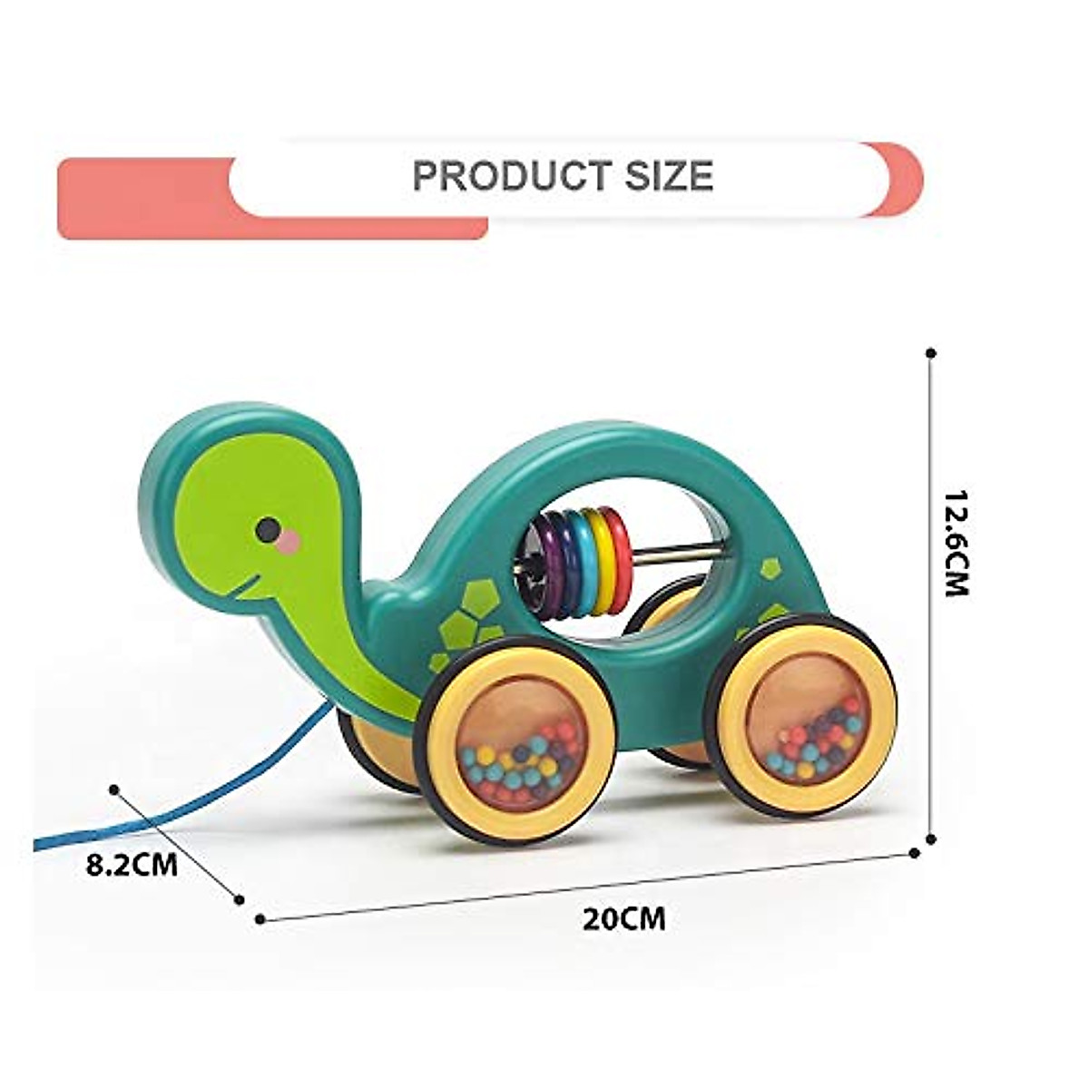 Pull Along Rolling Animal Toy [Updated Design-Without Beads in Wheels]- 18 Months and Up Pull & Pull Toys for Toddlers-Boys & Girls (Turtle)
