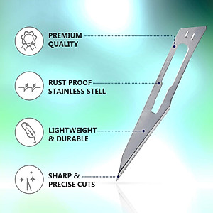 MEDHELP Pack of 100 Disposable Surgical Blades 11 and Pack of 3 Scalpel Handle #3 - Size 11 Scalpel Blades for Surgical Knife Scalpel, High Stainless Steel Dermablade Surgical Blades